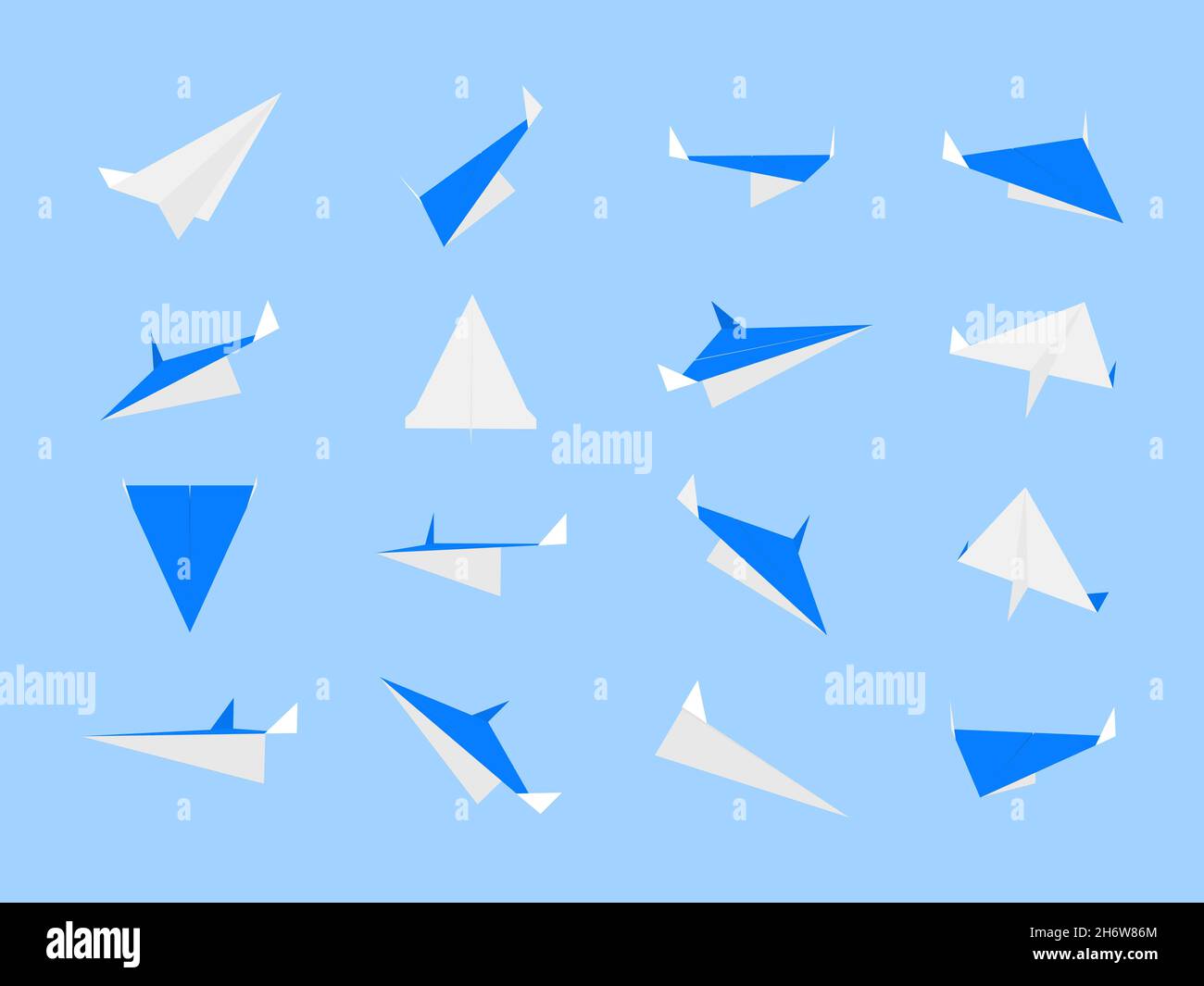 Origami paper planes collection with different views and angles Stock ...