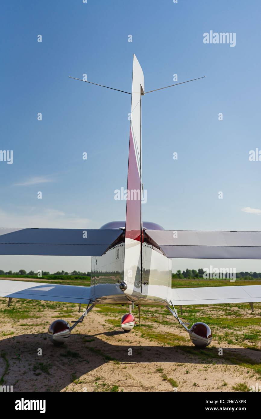 Small private white plane before the flight. Front view. Close-up Stock ...