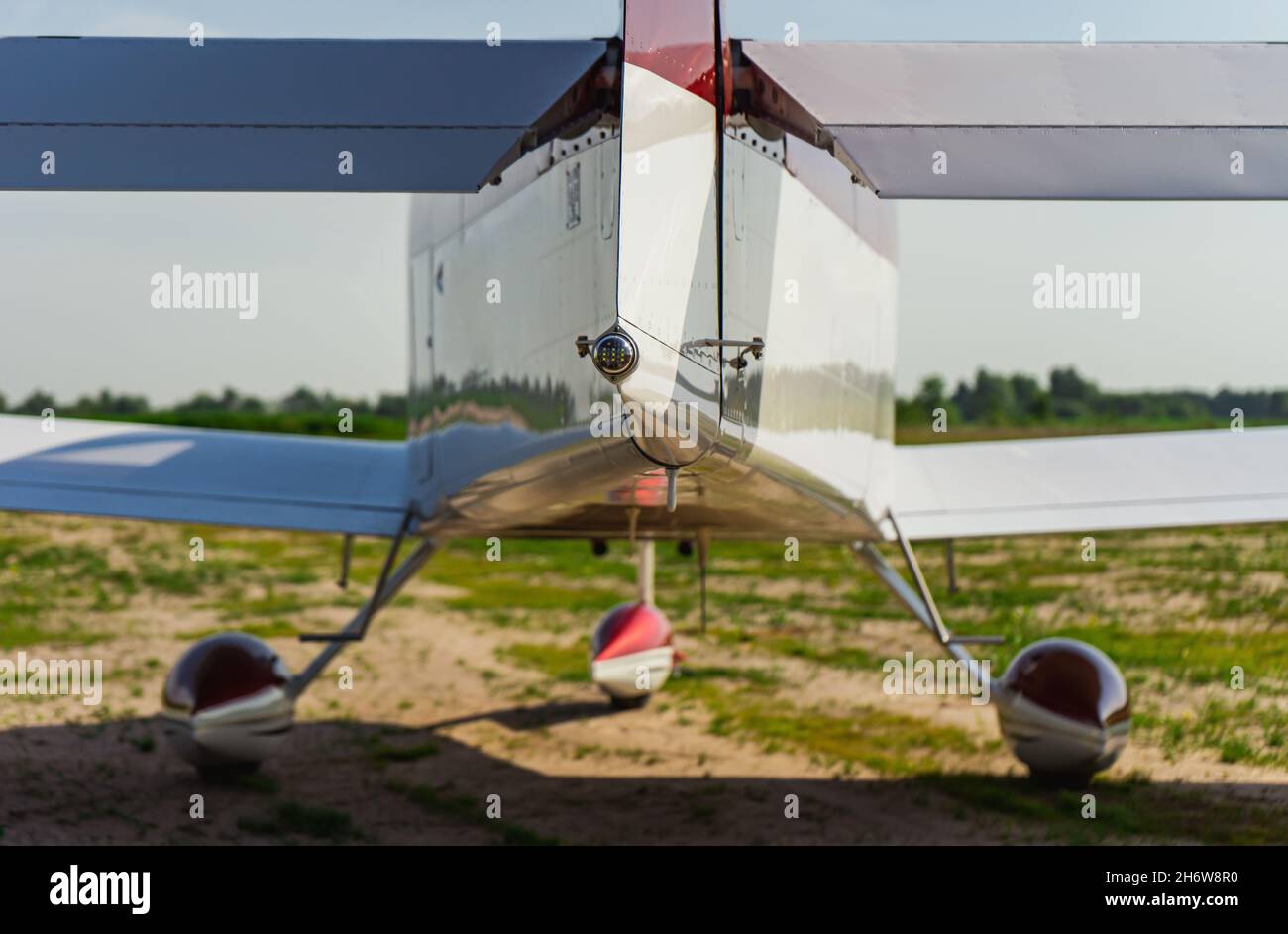 Small private white plane before the flight. Front view. Close-up Stock ...