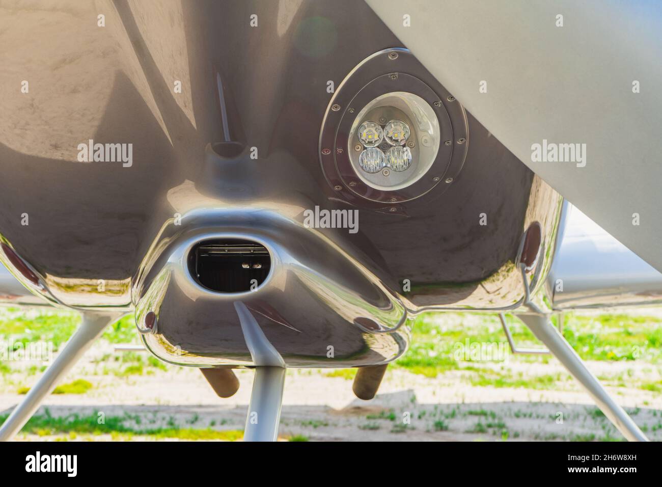 Small private white plane before the flight. Front view. Close-up Stock ...