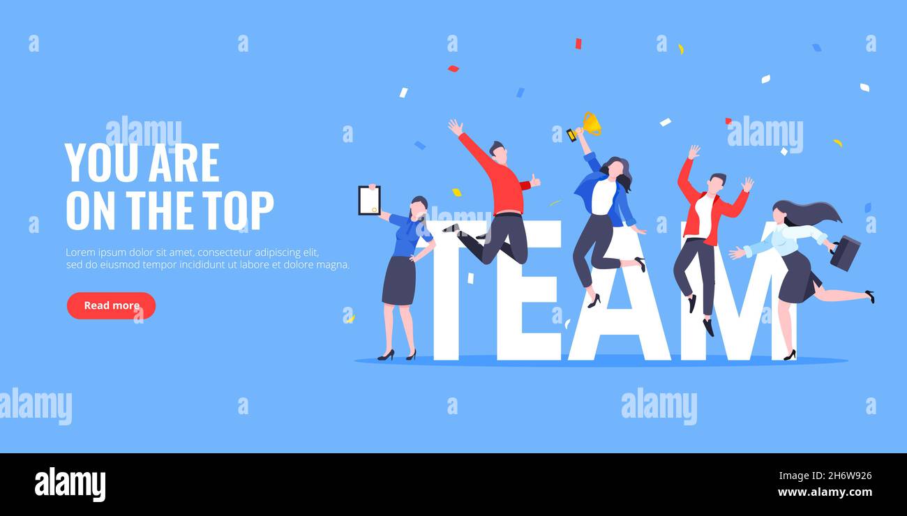 Happy business team employee team winners award ceremony flat style ...