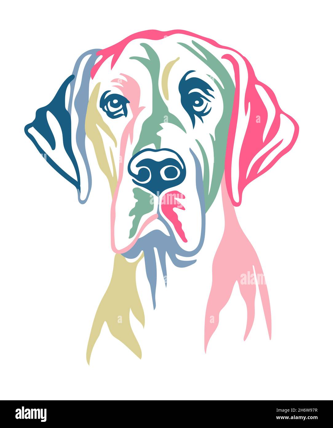 Great dane dog color contour portrait. Dog head in front view vector ...
