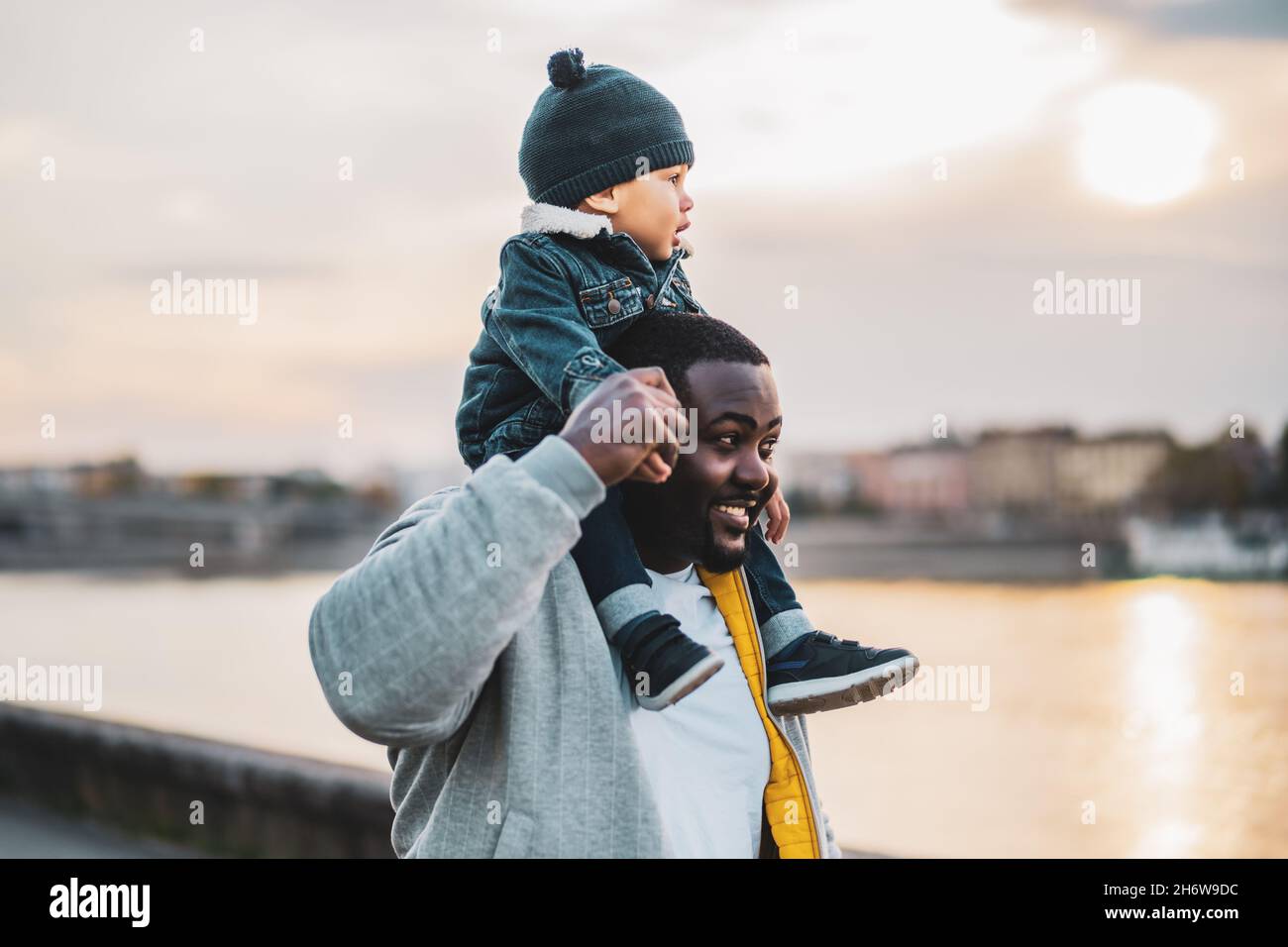 Happy father and his son enjoy spending time together outdoor Stock ...