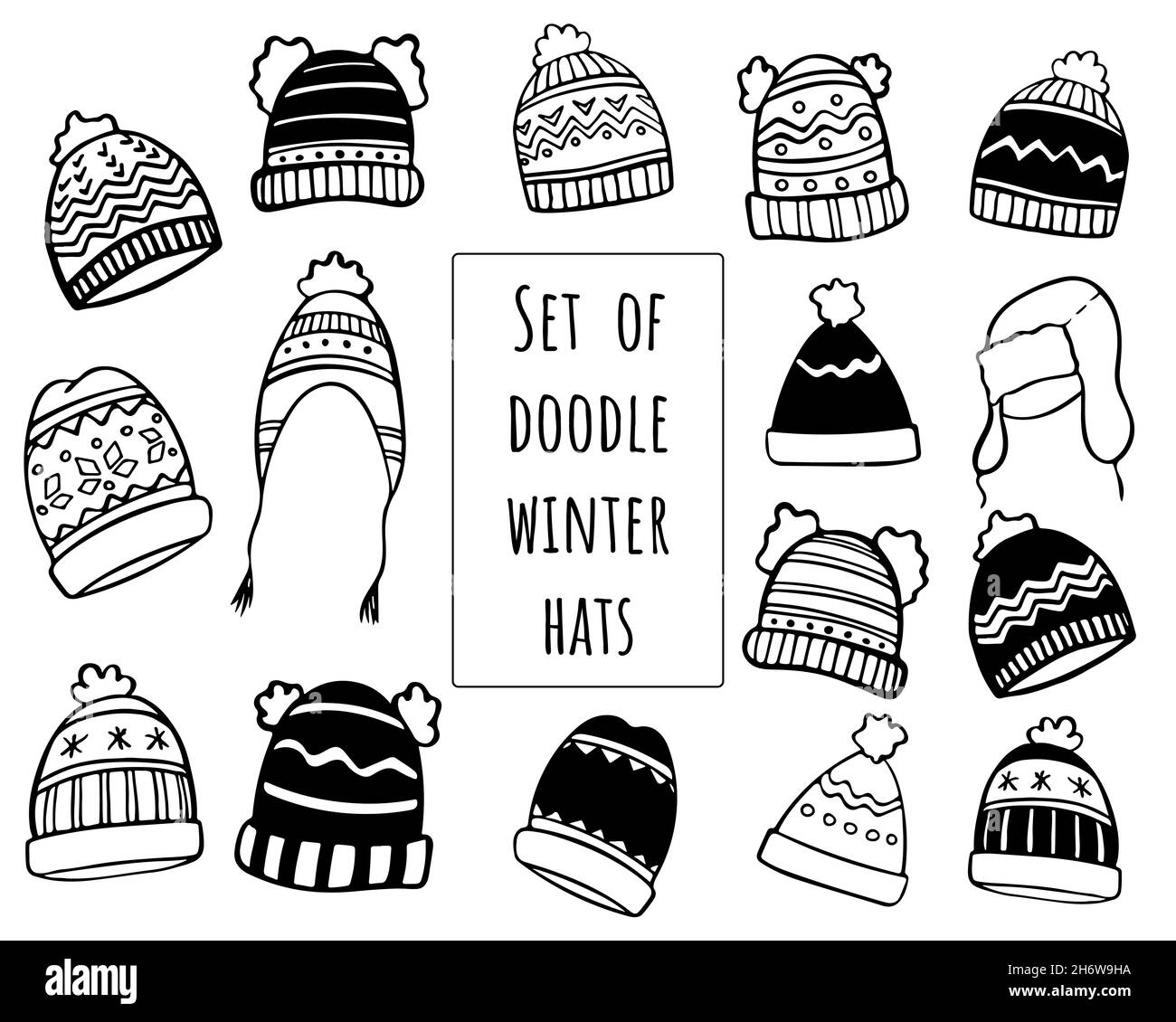 Set of hand drawn vector winter caps and hats doodles Stock Vector ...