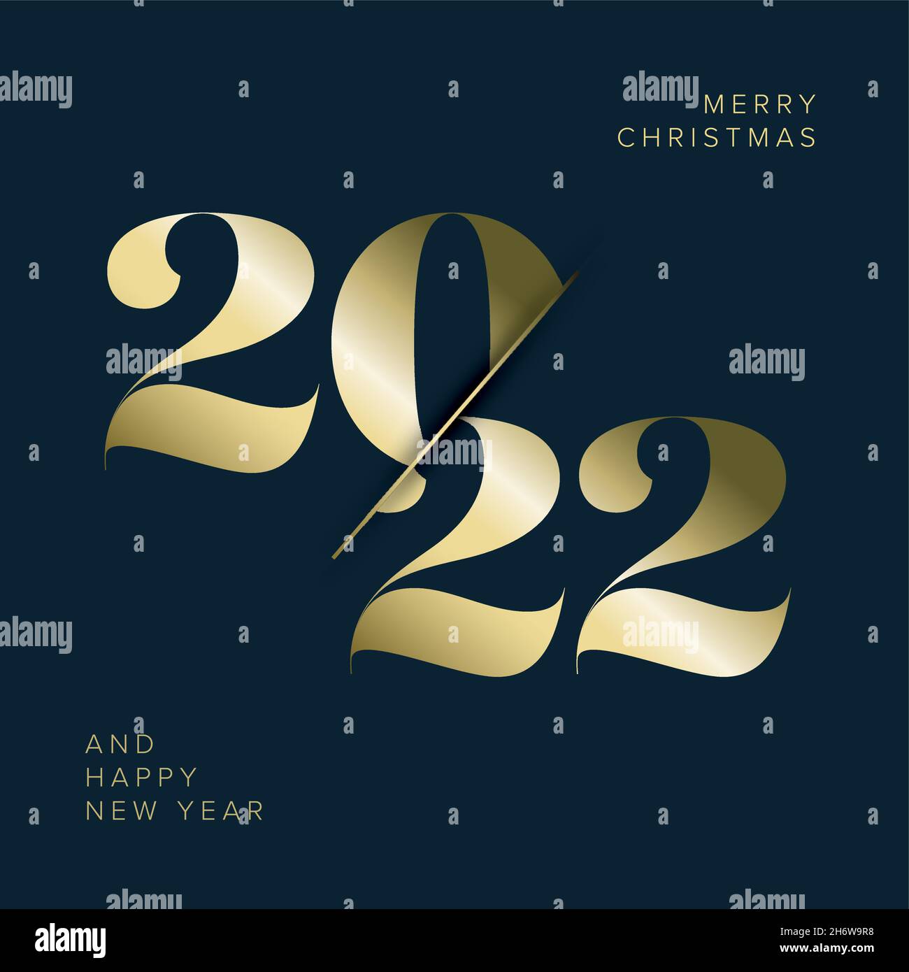 Minimalistic Happy new year dark blue card template layout with big ...