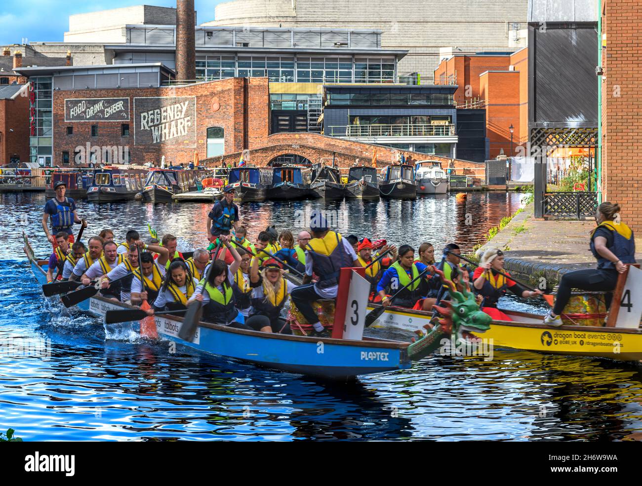Dragon boat racing on Birmingham Canal Old Line at the Gas Street Basin ...