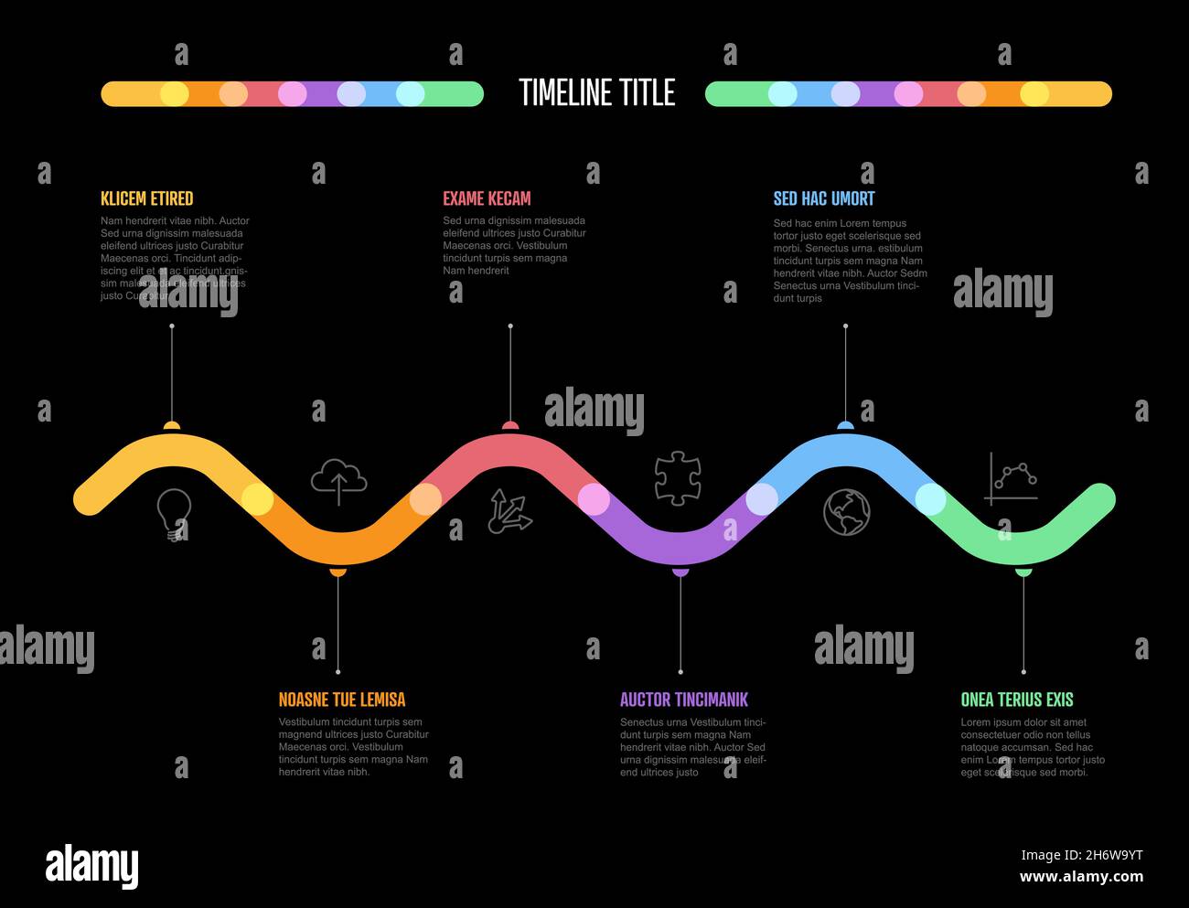Vector Dark Infographic Company Milestones curved horizontal Timeline ...