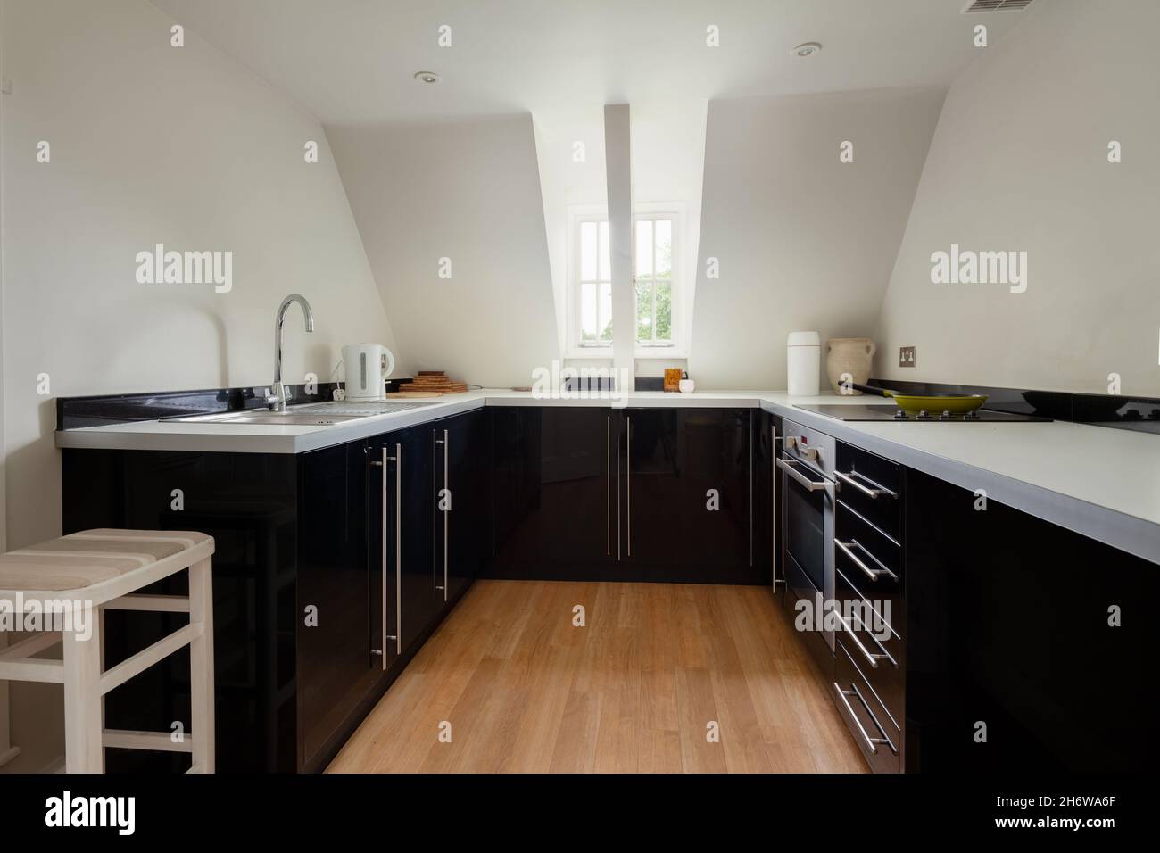 Wimbish, England - July 30 2019: Small kitchen within annex apartment ...
