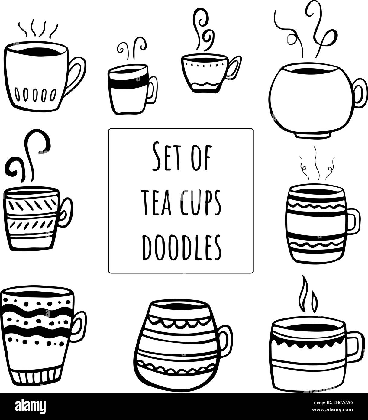 Set of Tea or coffee cup vector doodle hand drawn line illustration ...