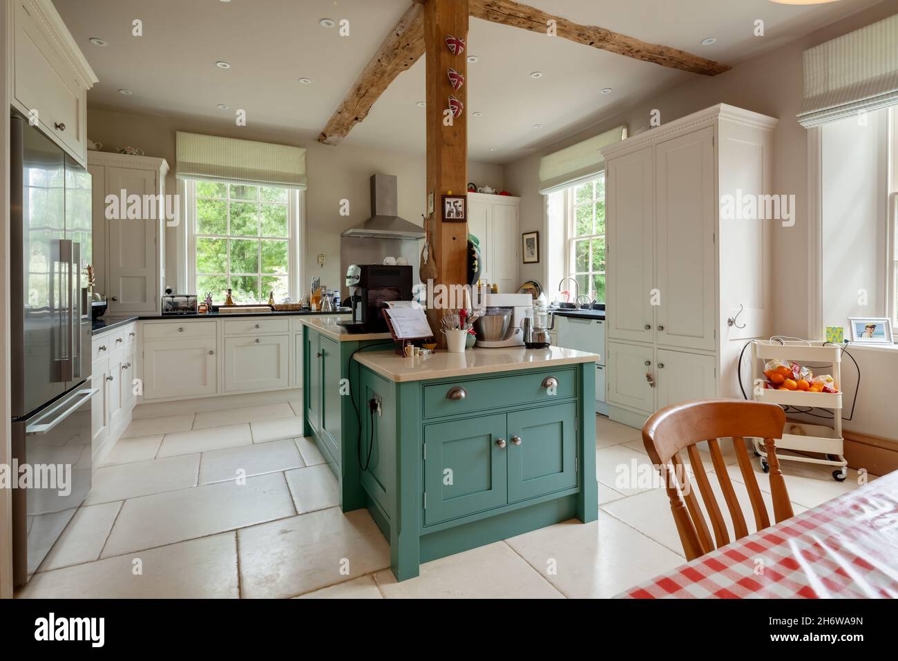 Wimbish, England - July 30 2019: Country House kitchen with fitted ...