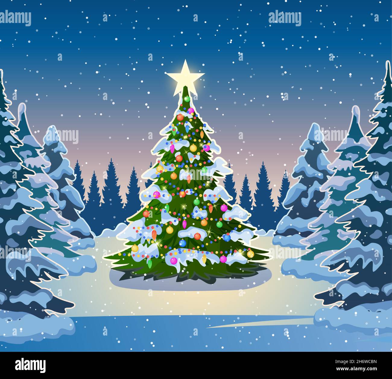Winter Forest Landscape With Christmas Tree Stock Vector Image & Art ...