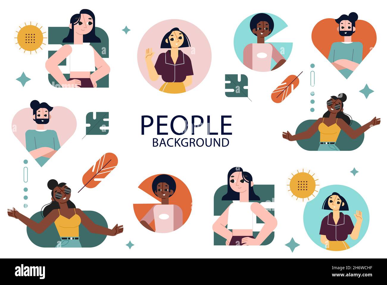 Hand drawn group of people background composition Vector illustration ...