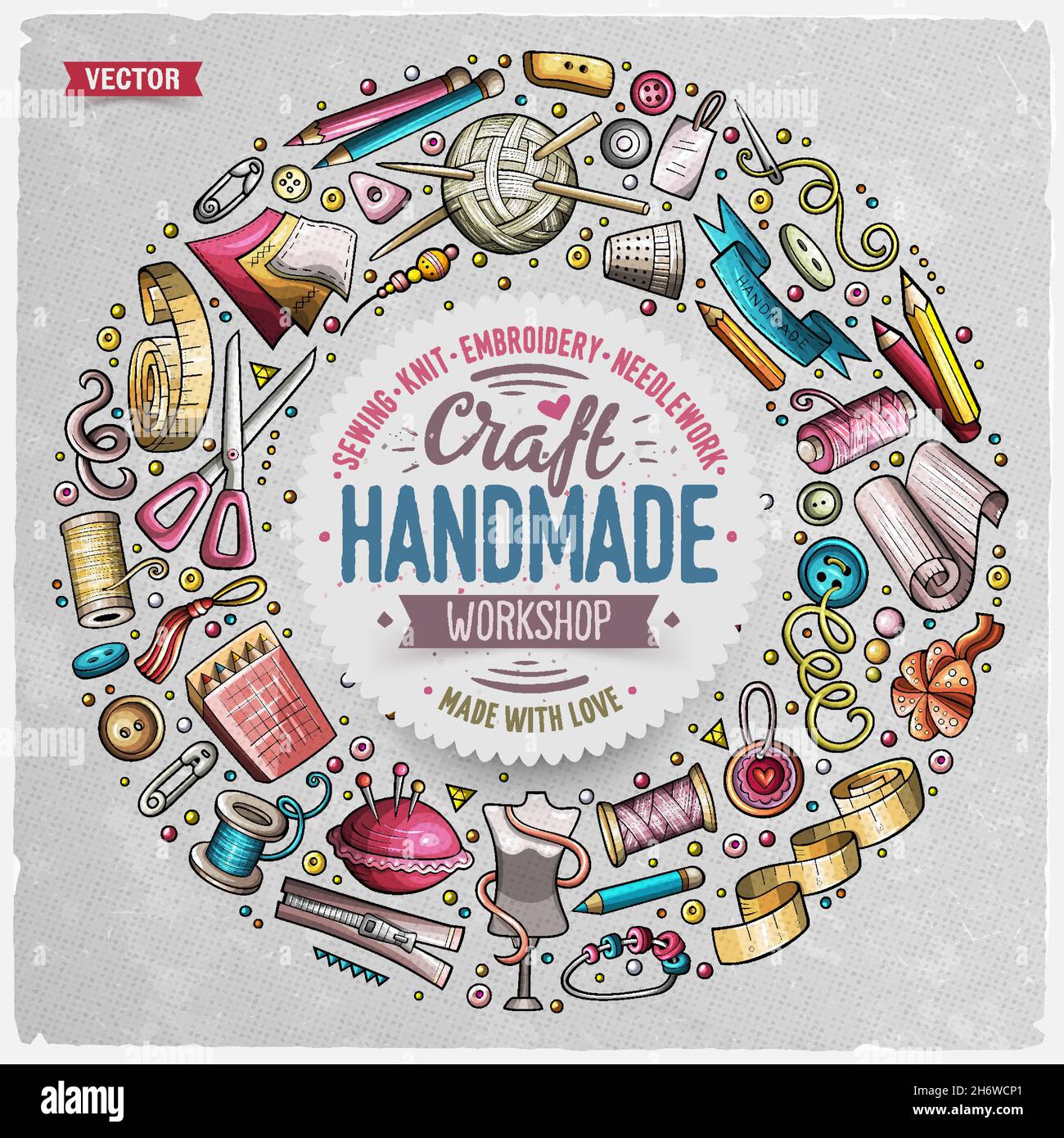 Colorful vector hand drawn set of Handmade cartoon doodle objects ...