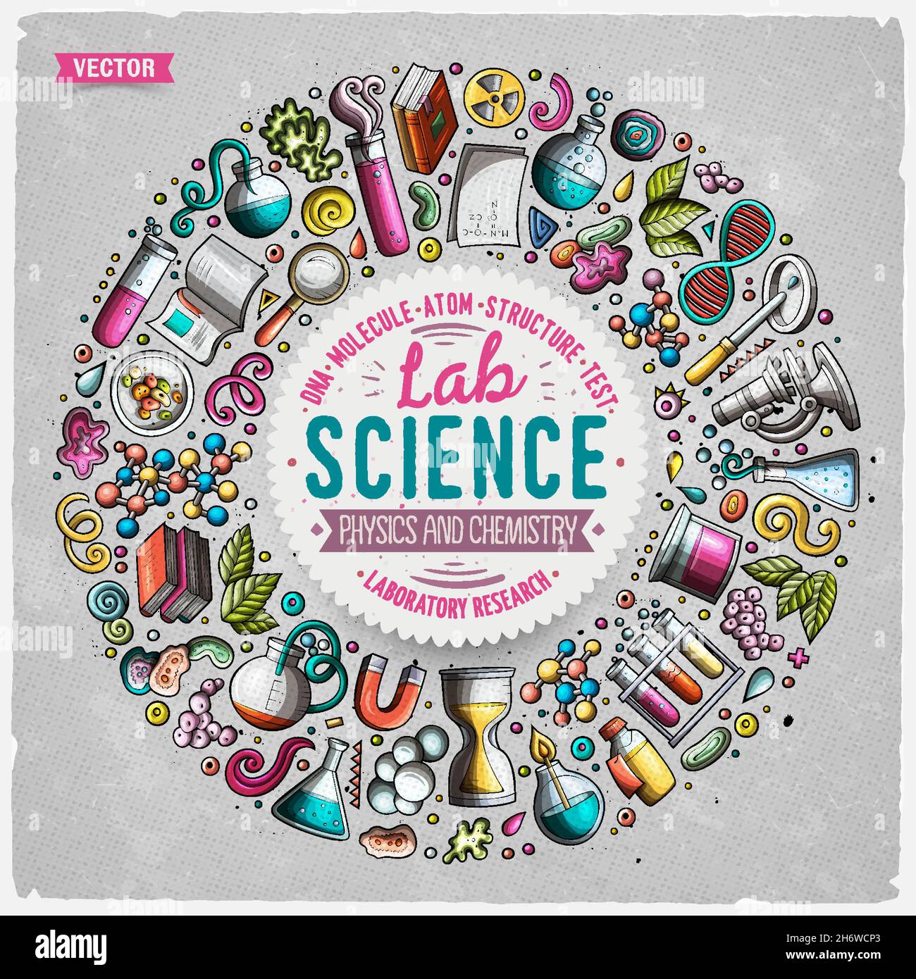 Colorful vector hand drawn set of Science cartoon doodle objects ...