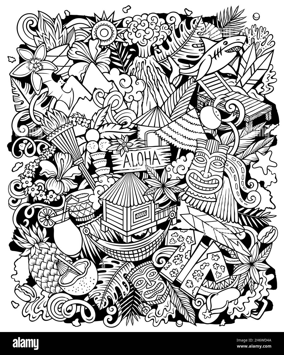 Hawaii cartoon vector doodles illustration. Hawaian poster design ...