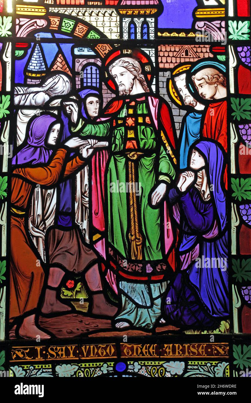 Stained Glass Window depicting Christ healing the sick, Dixton Church ...
