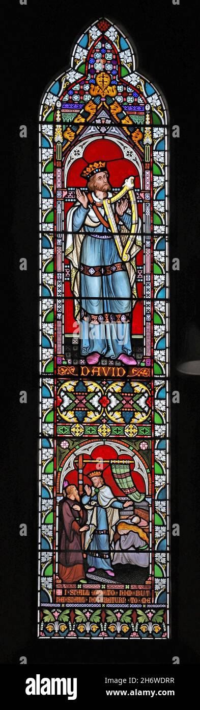 A stained glass window by Frederick Preedy depicting King David playing ...