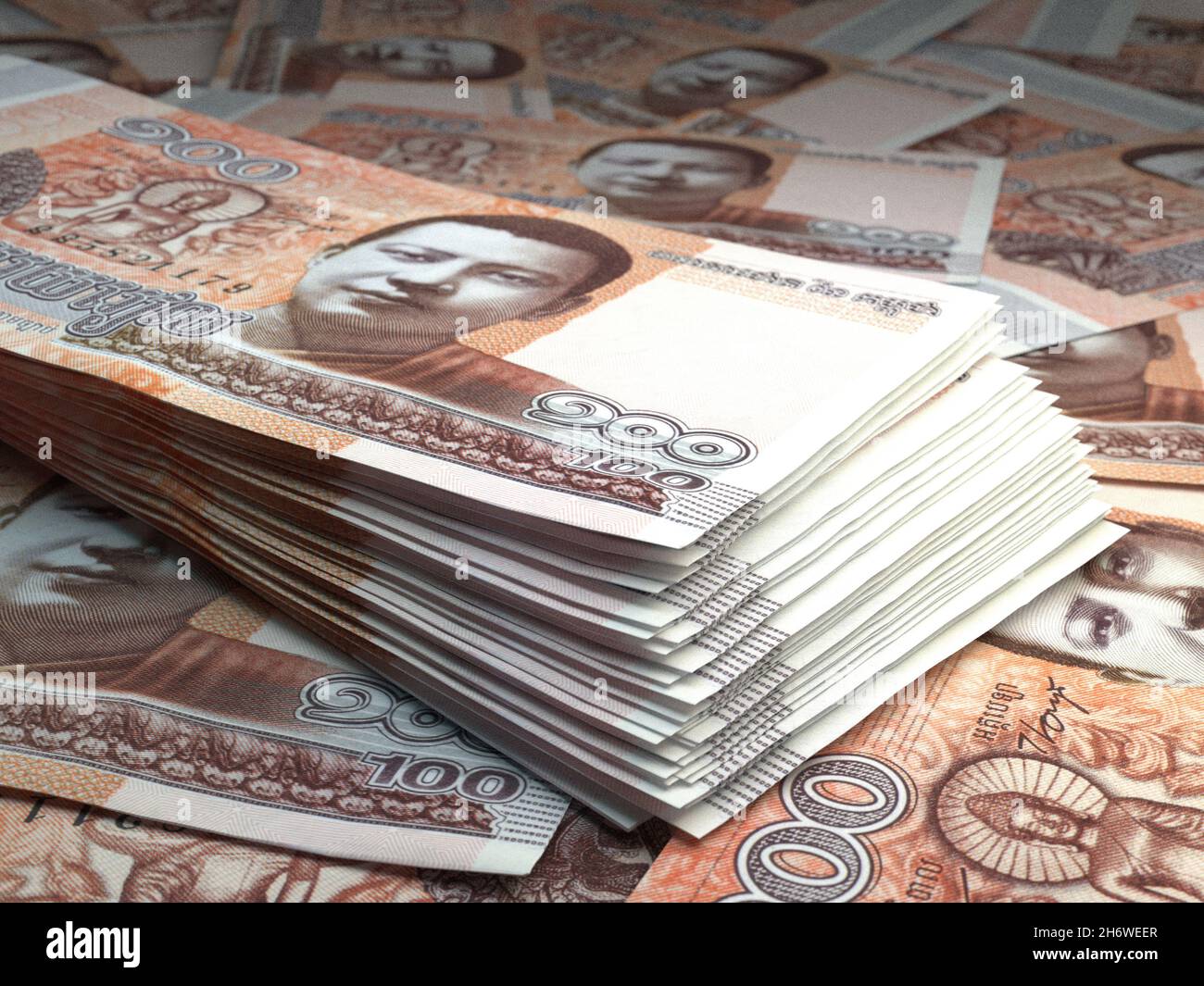 Money of Cambodia. Riels bills. KHR banknotes. 100 Khmer. Business ...