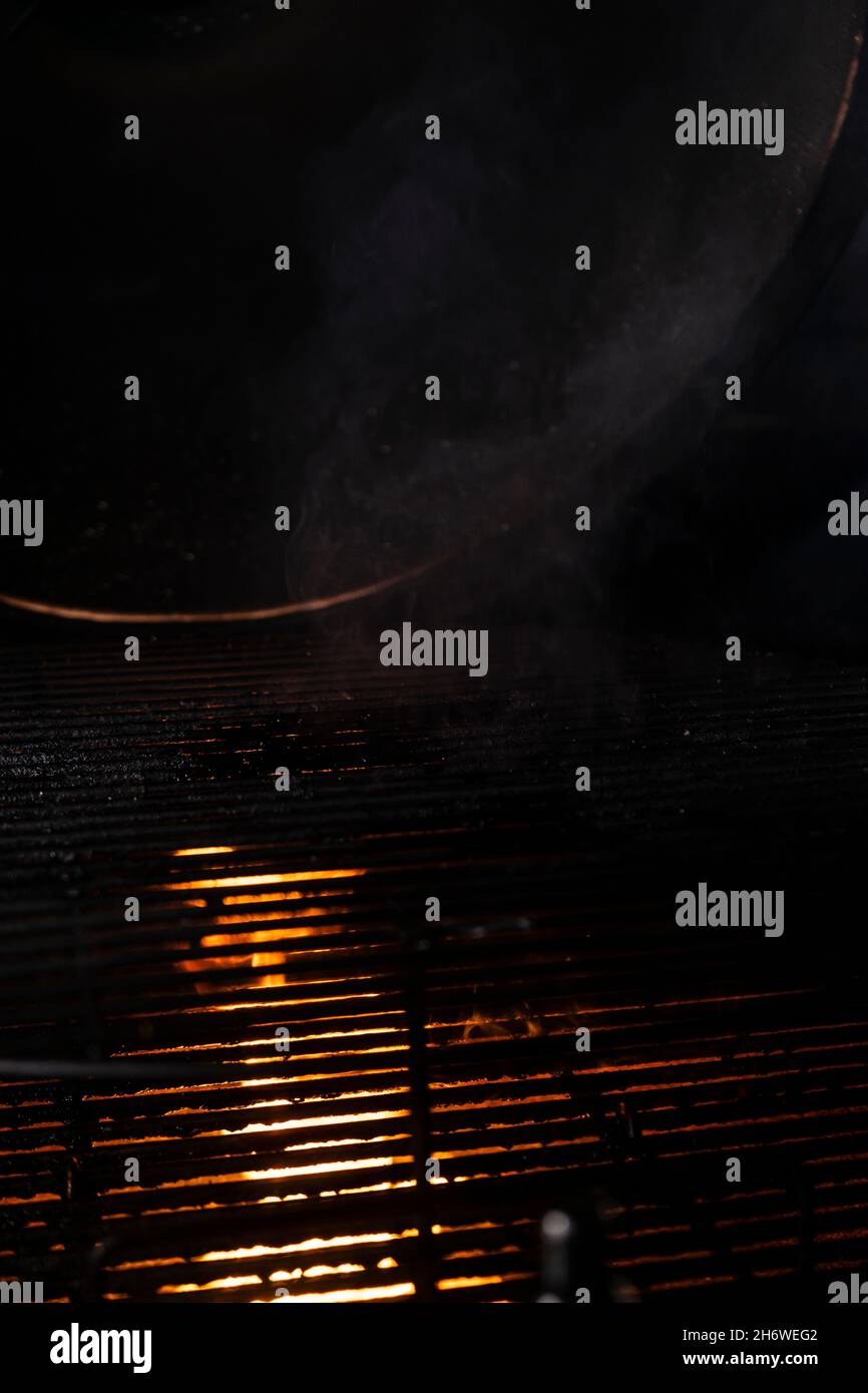 selective focus, fire texture, grill grill with burning coals ...