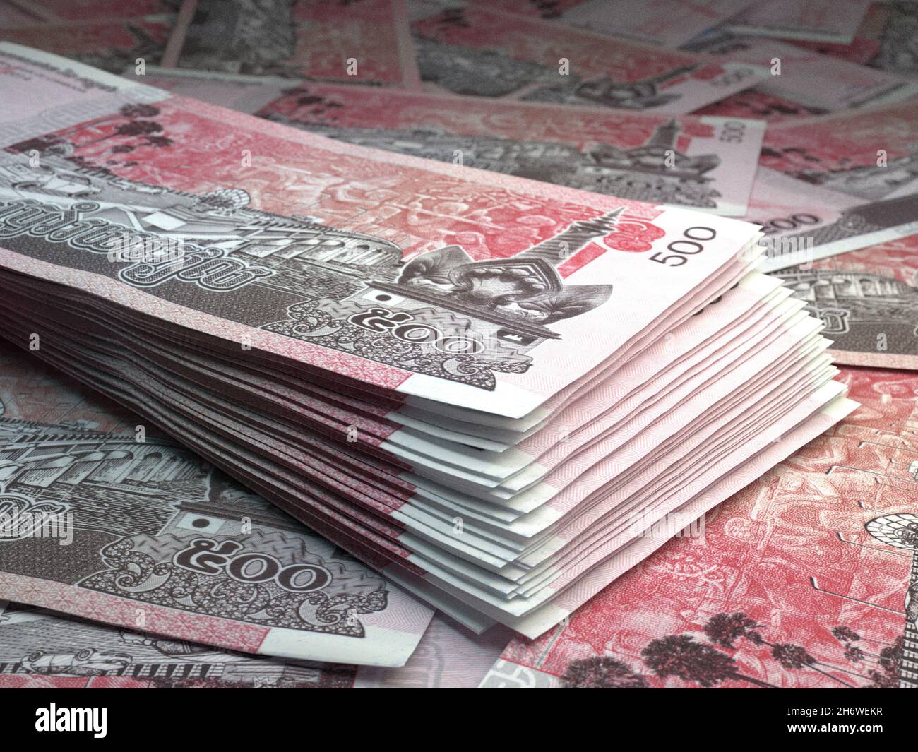 Money of Cambodia. Riels bills. KHR banknotes. 500 Khmer. Business ...