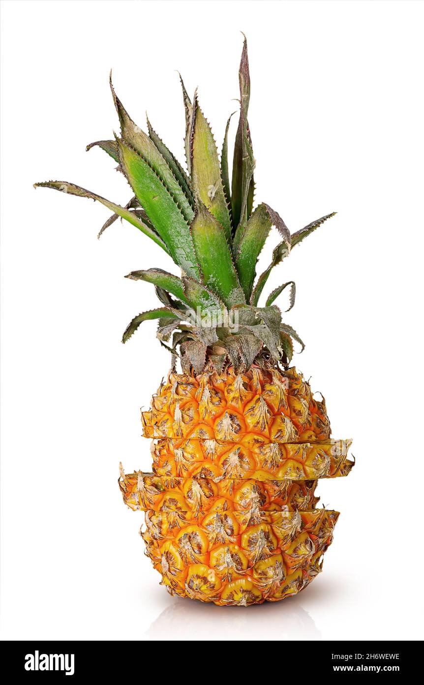 Stacked stack of sliced pineapple slices isolated on white Stock Photo ...