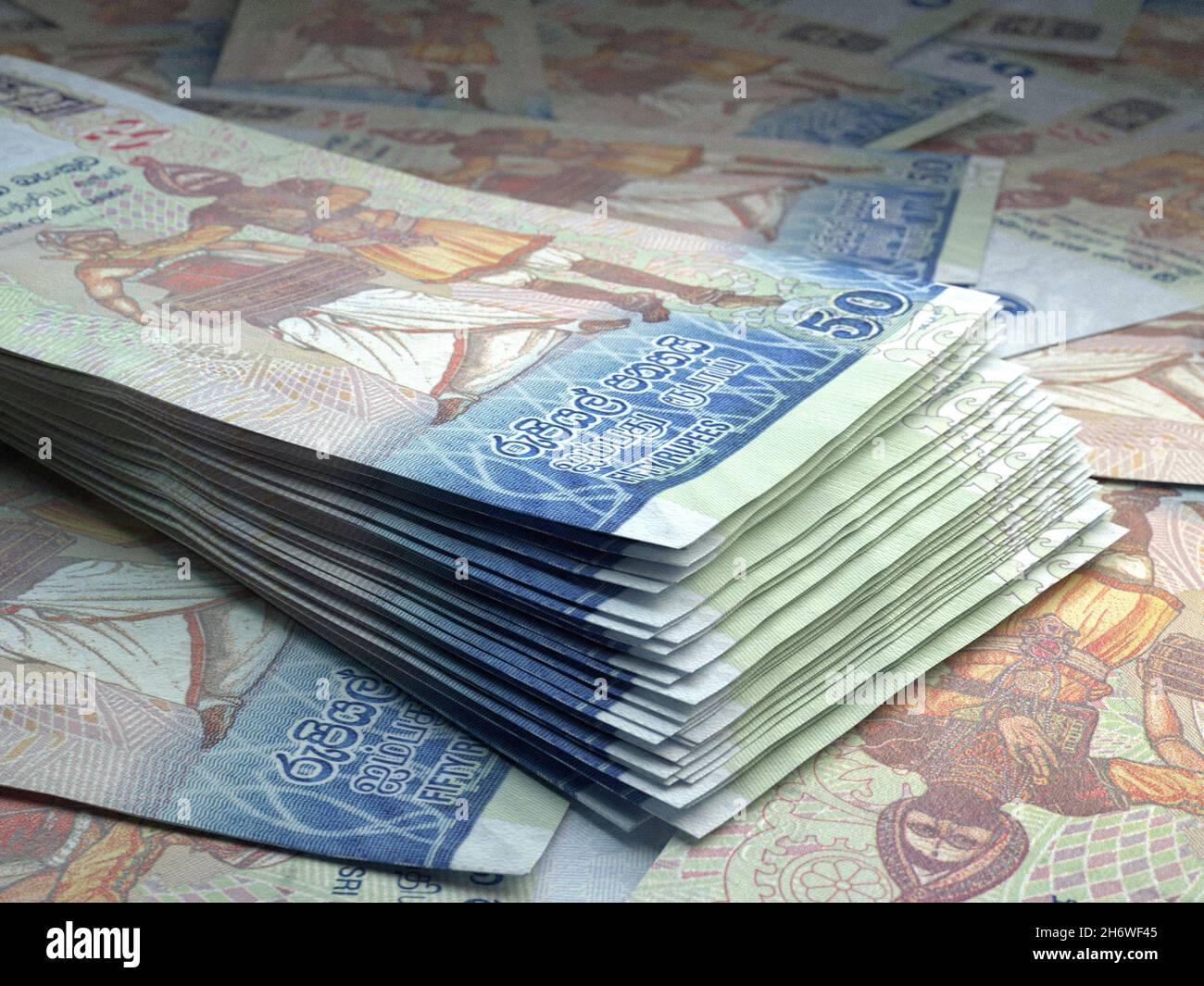 Money of Sri Lanka. Rupee bills. LKR banknotes. 50 Sinhala. Business ...