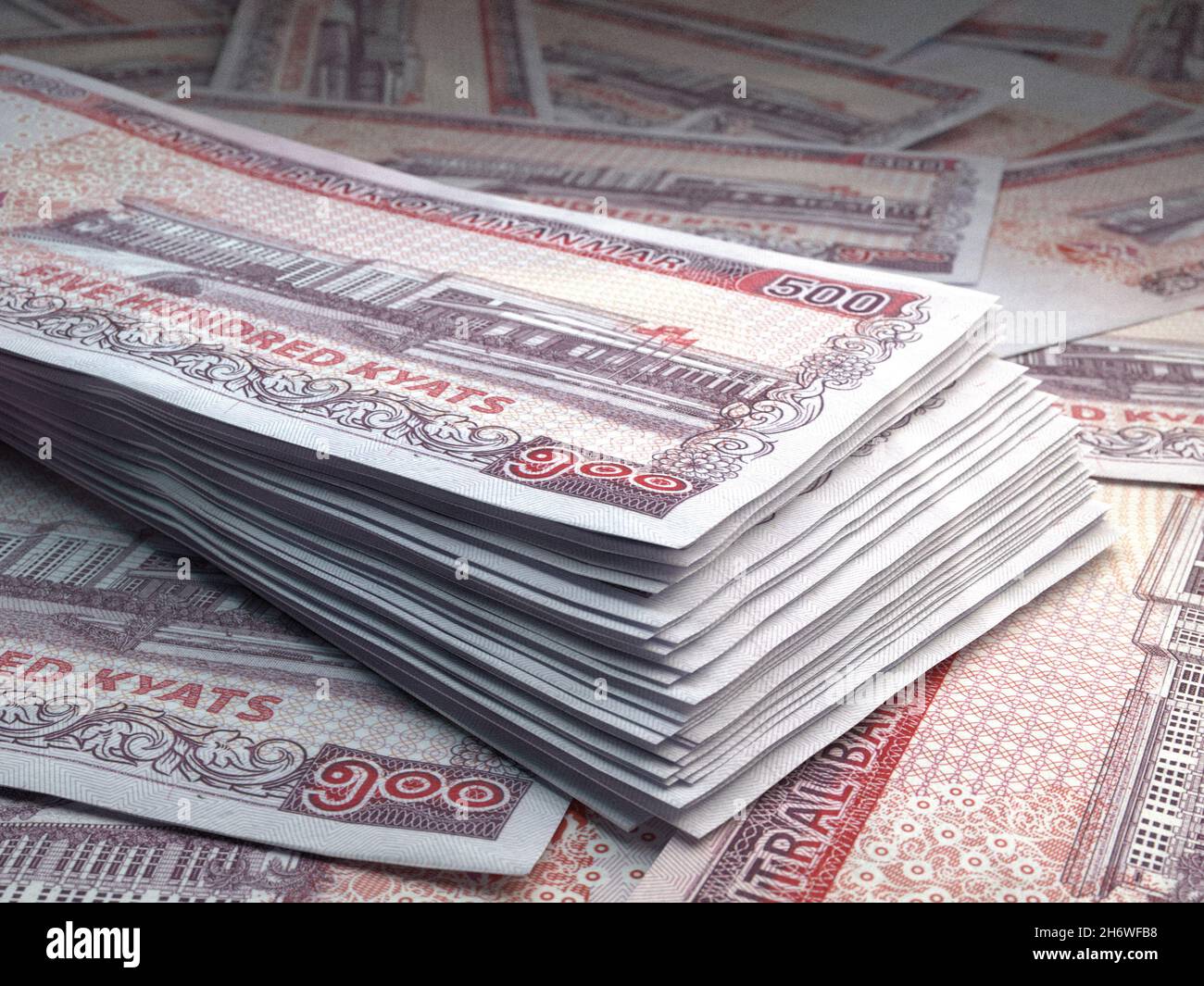 Money of Myanmar. Kyat bills. MMK banknotes. 500 Burmese. Business ...