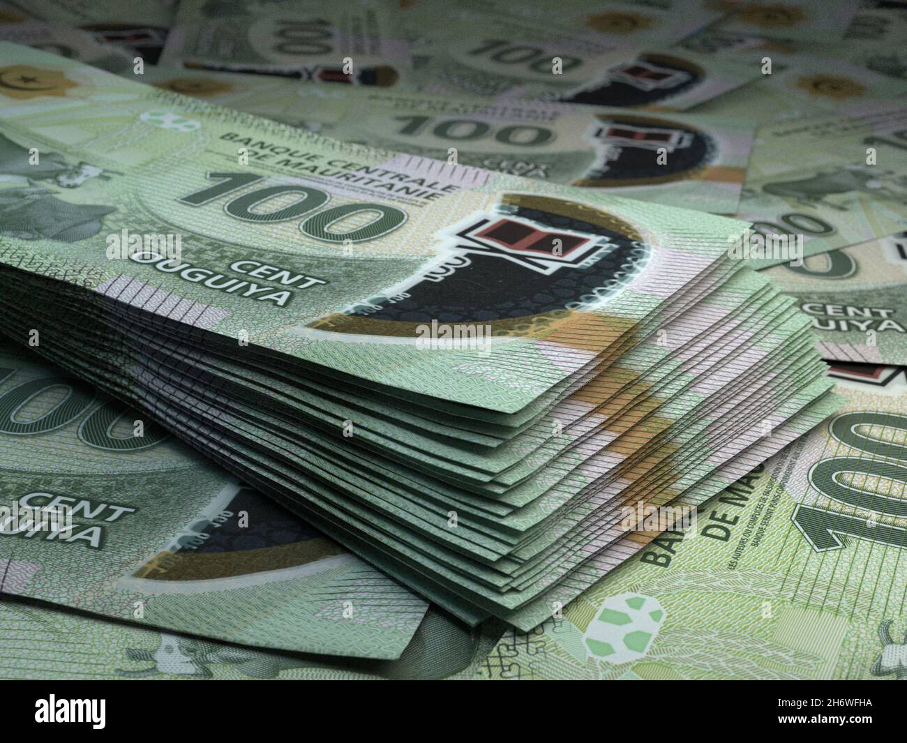 Money of Mauritania. Ouguiya bills. MRU banknotes. 100 Arabic. Business ...