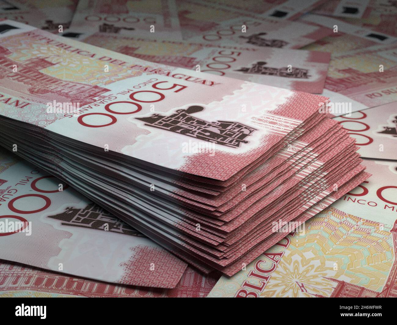 Money of Paraguay. Guarani bills. PYG banknotes. 5000 Spanish. Business ...