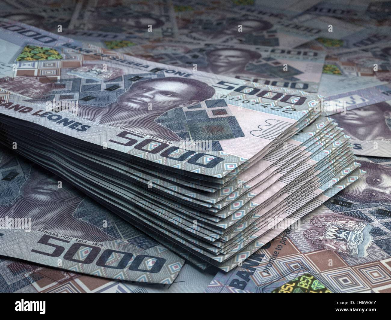 Money of Sierra Leone. Leone bills. SLL banknotes. 5000 Mende. Business ...