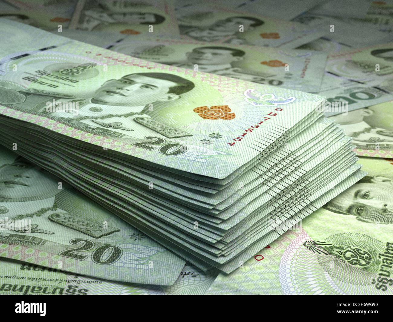 Money of Thailand. Thai baht bills. THB banknotes. 20 bahts. Business ...