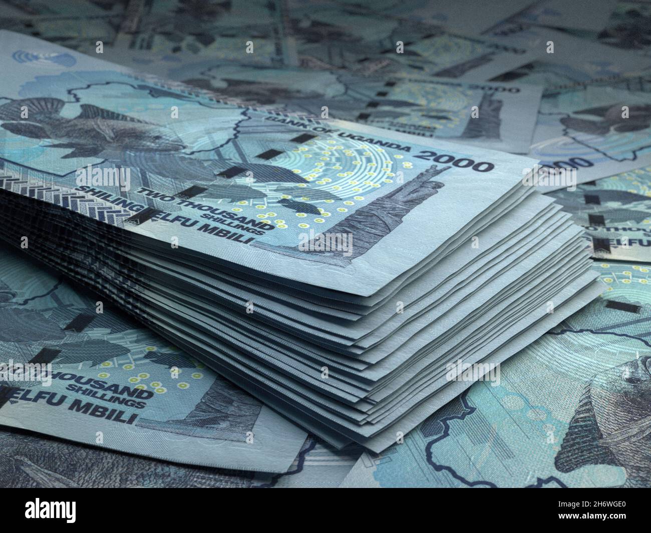 Money of Uganda. Shilling bills. UGX banknotes. 2000 Ganga. Business ...