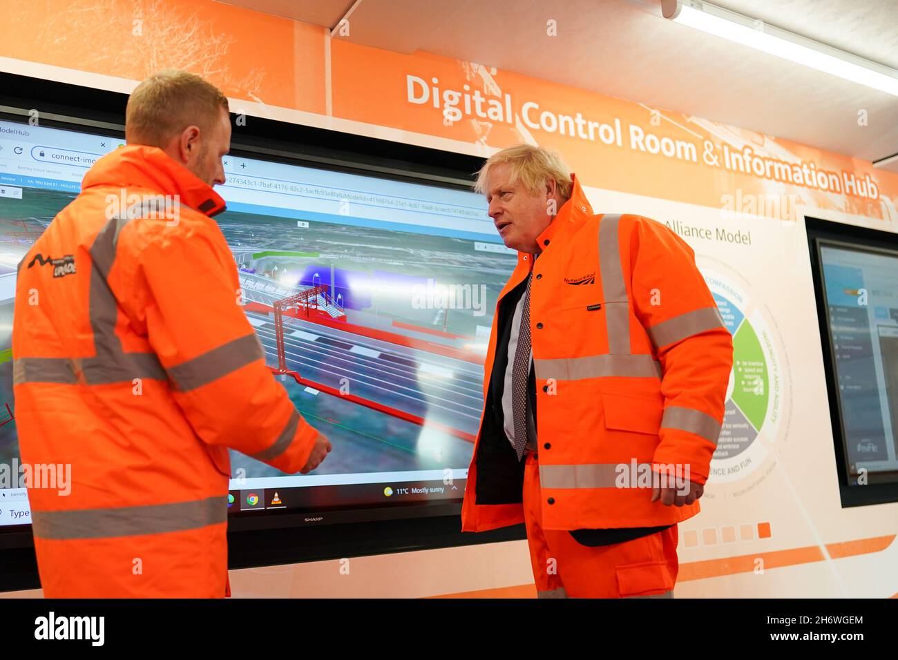 Prime Minister Boris Johnson during a visit to the Network Rail hub at ...