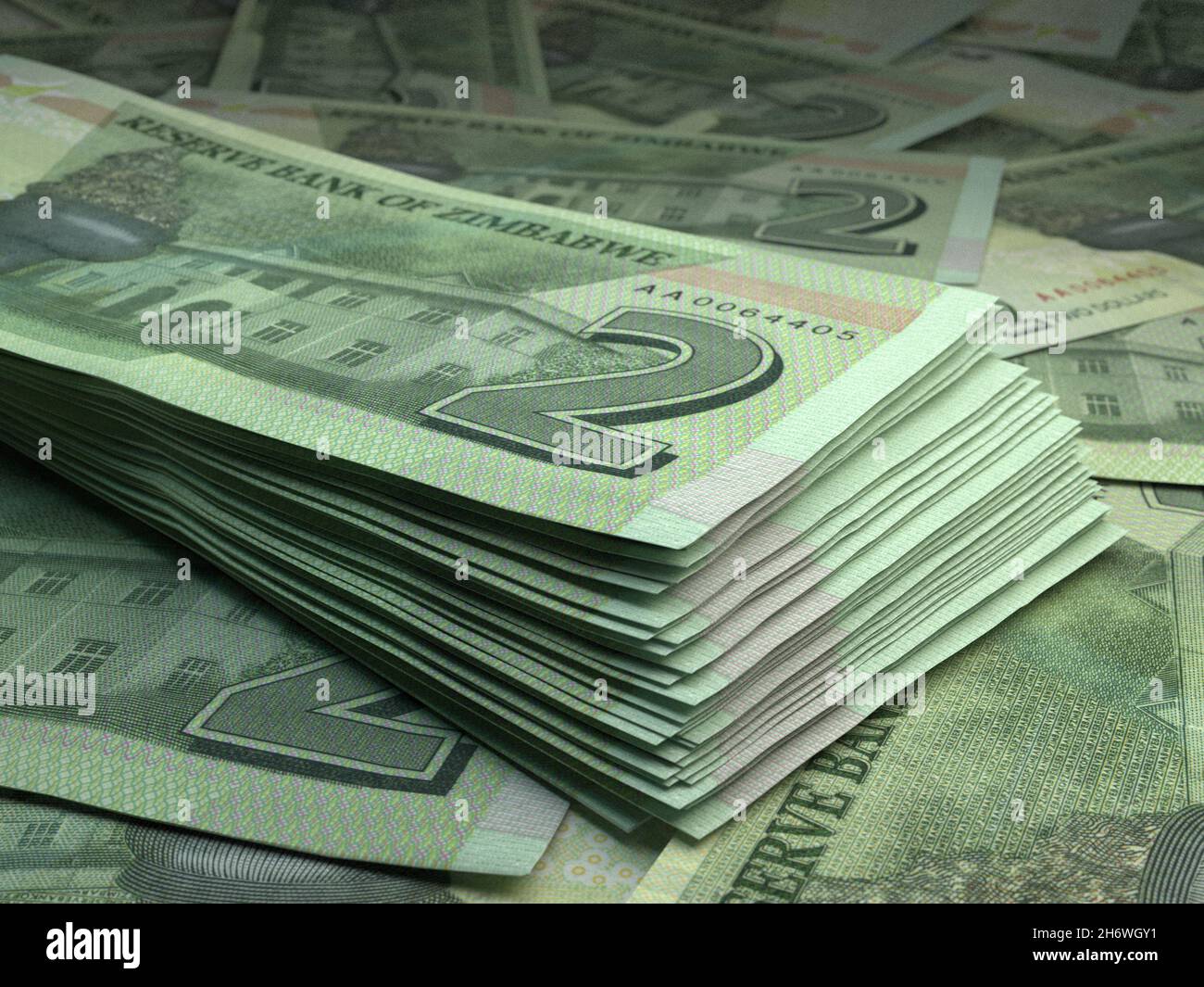 Money of Zimbabwe. Zimbabwean dollar bills. ZWL banknotes. 2 dollars ...