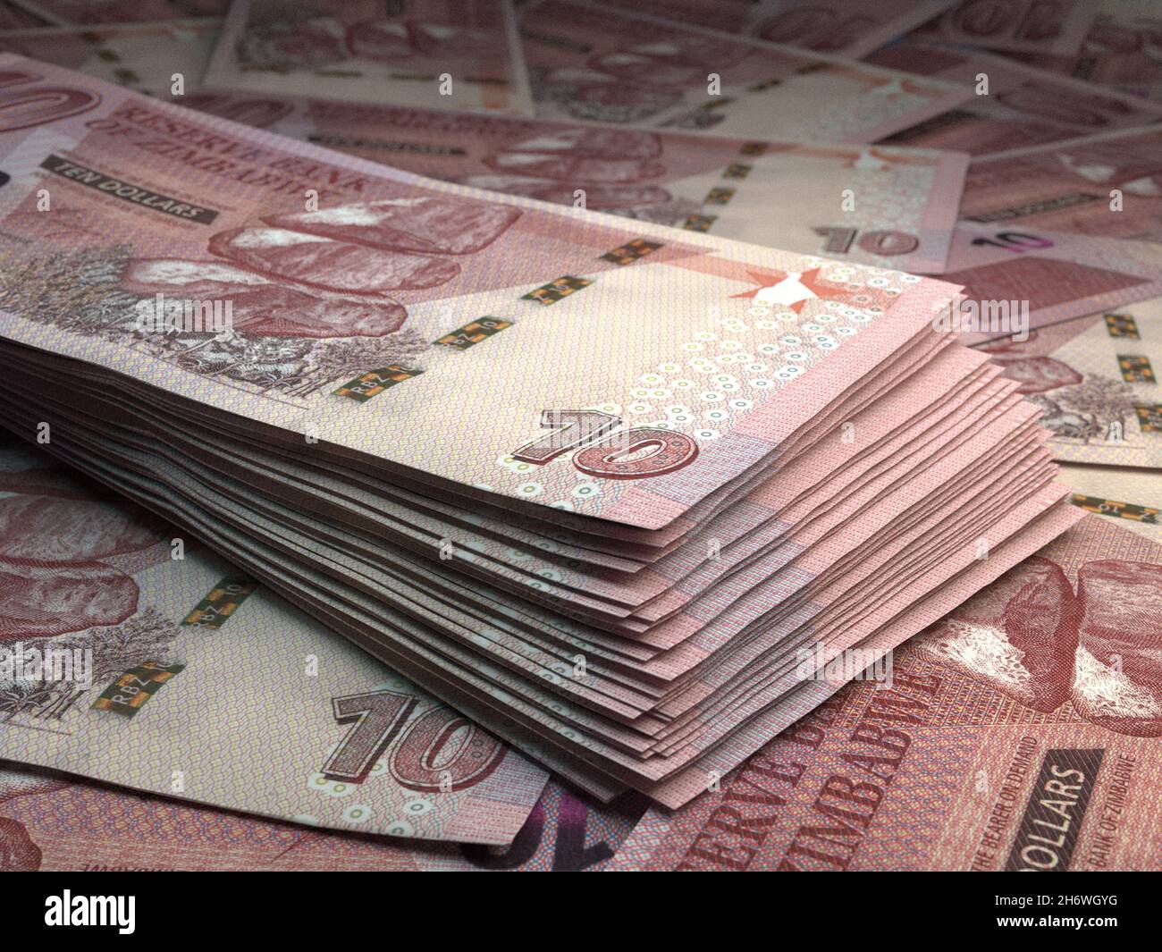 Money of Zimbabwe. Zimbabwean dollar bills. ZWL banknotes. 10 dollars ...