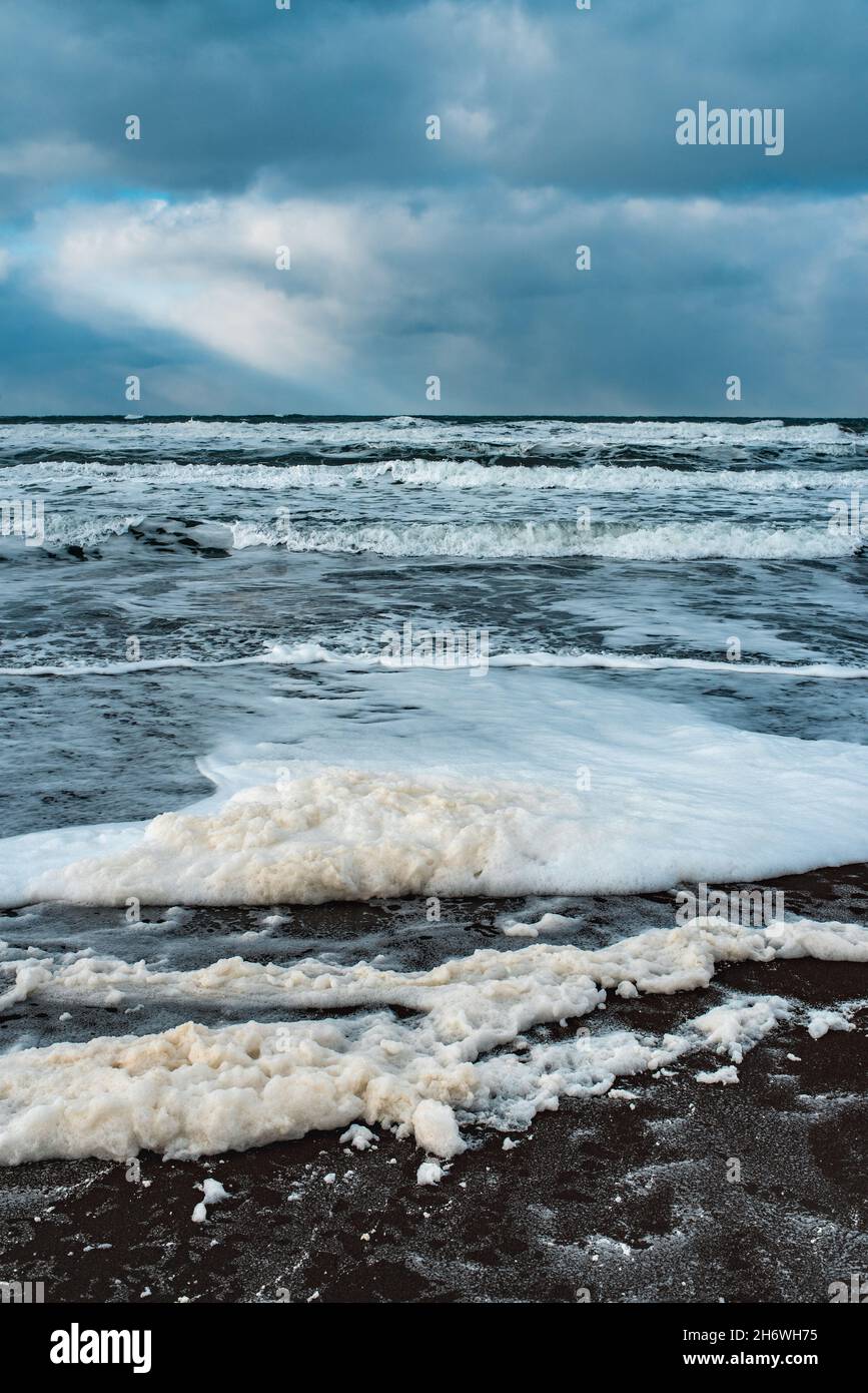 Winter landscape with frozen sea and icy beach. Dramatic seascape ...