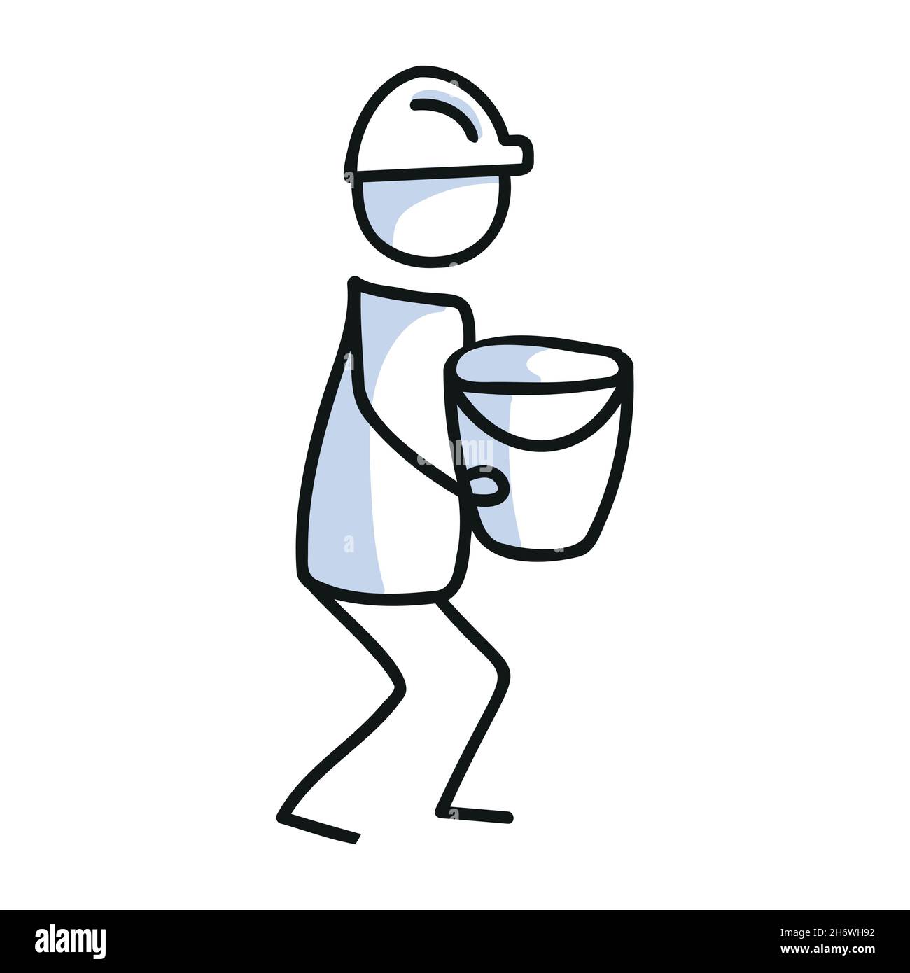 Drawn stick figure with bucket construction worker. Tool use for ... Drawn stick figure with bucket construction worker. Tool use for ...