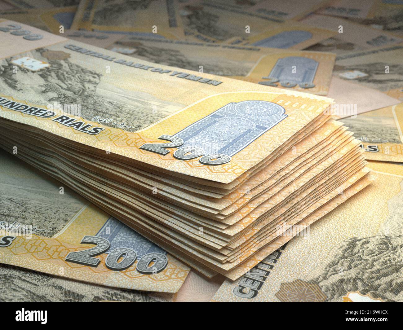 Money of Yemen. Rial bills. YER banknotes. 200 Arabic. Business ...