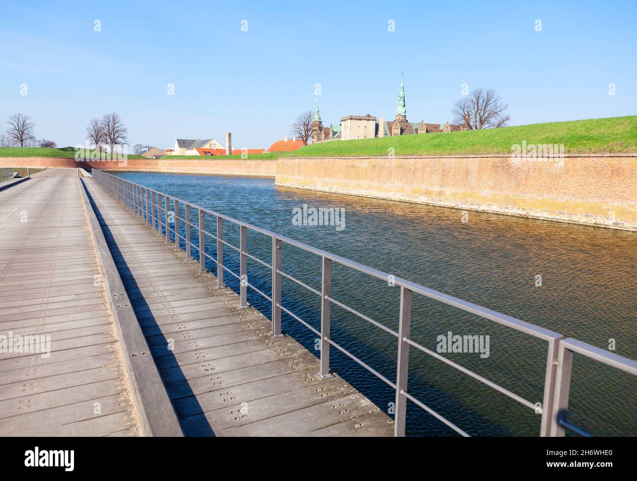 Water canal and medieval fort . View of castle Kronborg and stronghold ...