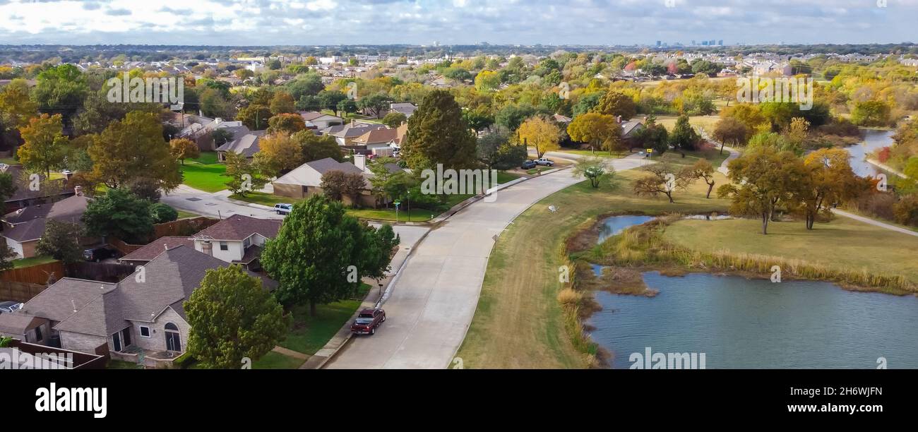 Aerial view lakeside and Parkside residential neighborhood downtown ...