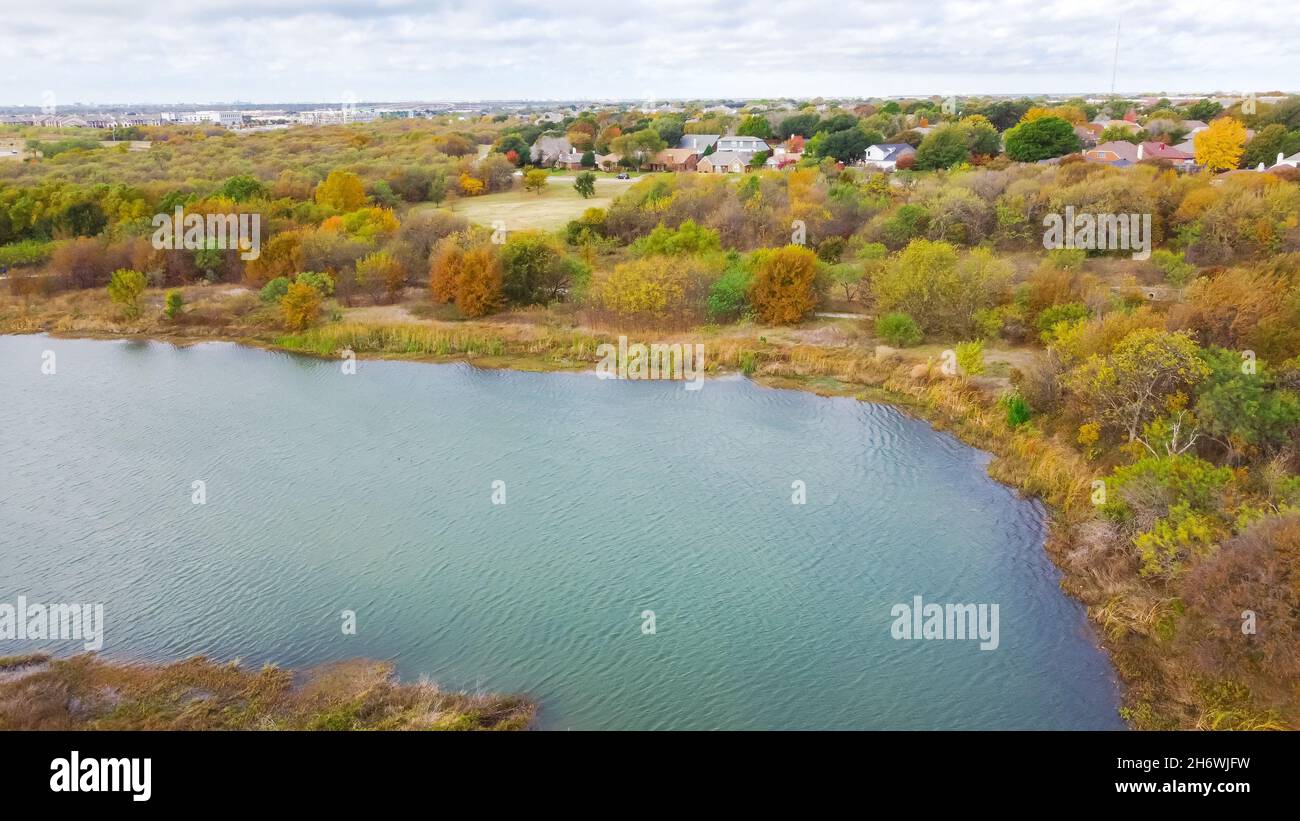 Aerial view Parkside residential neighborhood with business district in ...