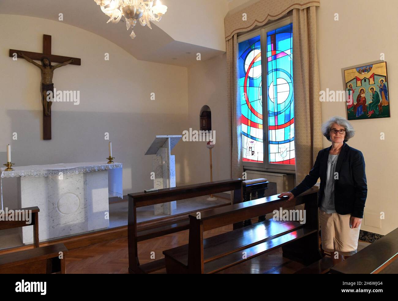 Nathalie Becquart in the chapel at the General Secretariat of the Synod ...