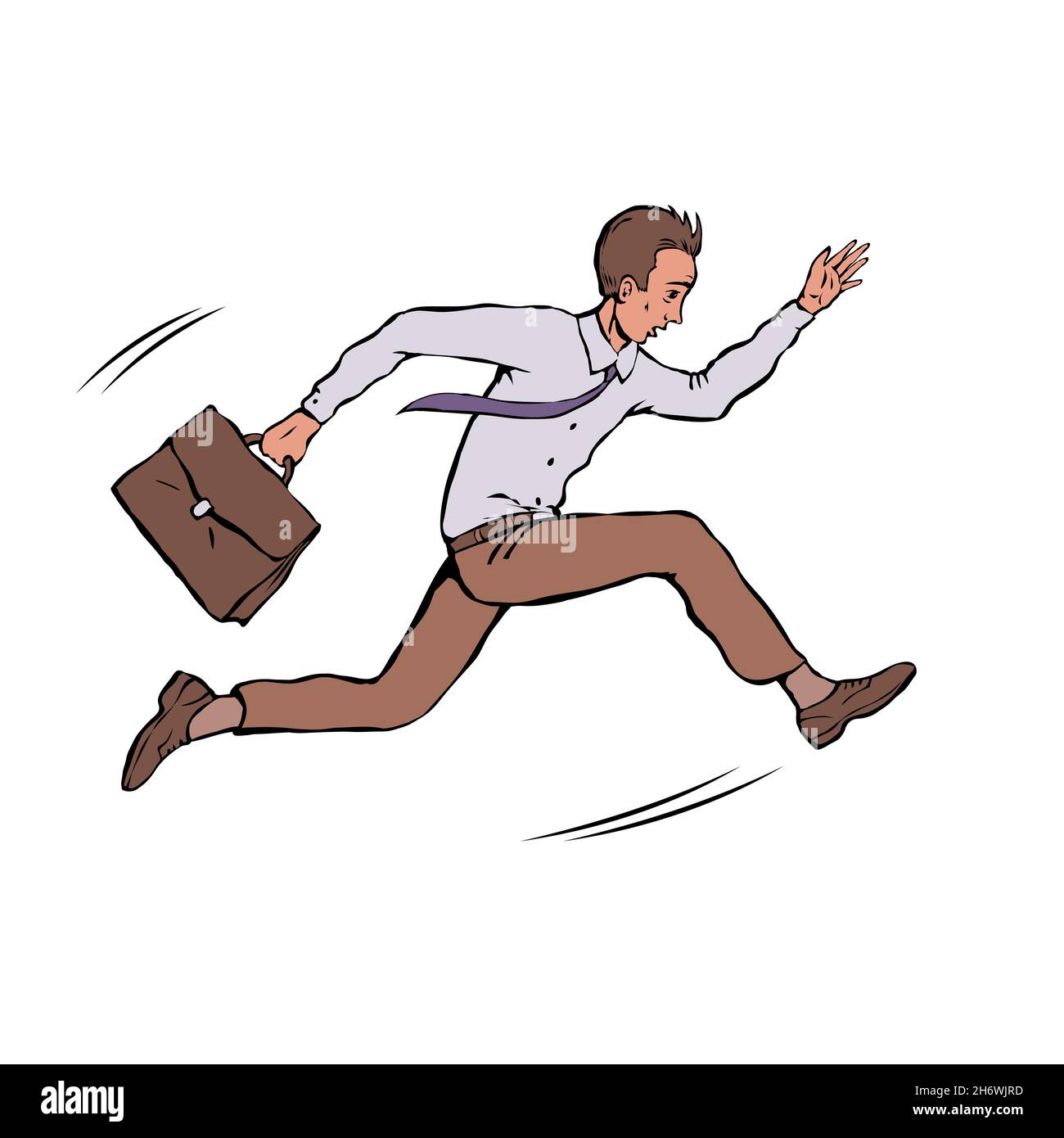 A young business man in a tie and with a briefcase in hand is in a ...