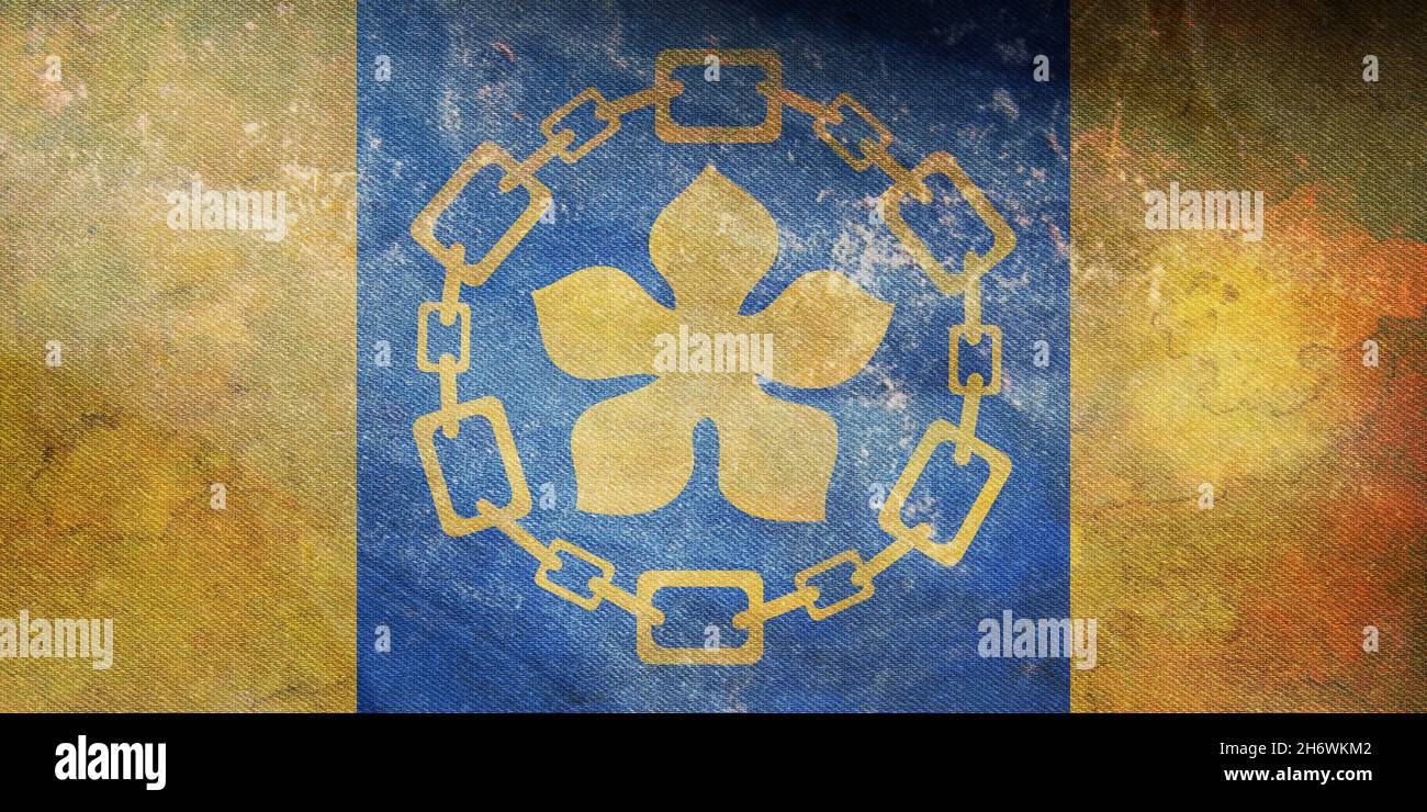 Top view of retro flag of Hamilton, Canada with grunge texture ...