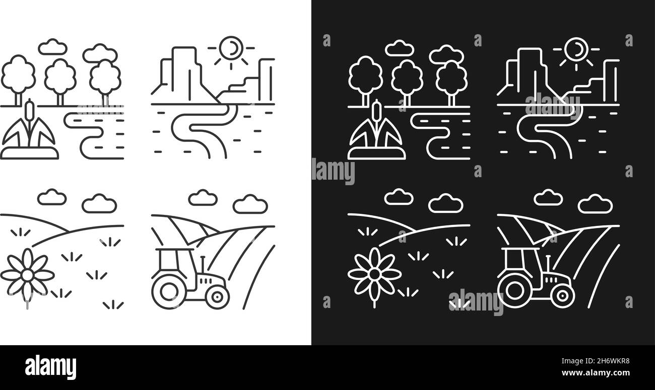 Diverse land types linear icons set for dark and light mode Stock ...