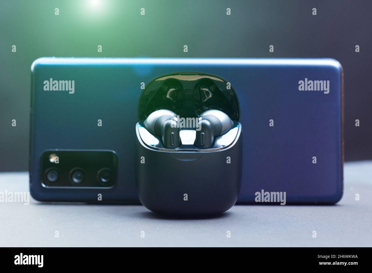 Modern stylish devices for listening to music, the concept of a music ...