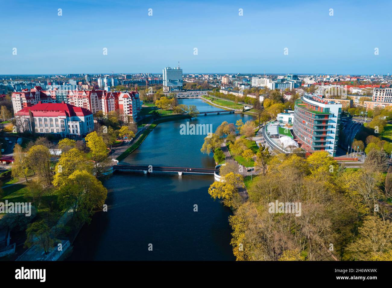 Aerial top view cityscape Kaliningrad Russia park lower lake Stock ...