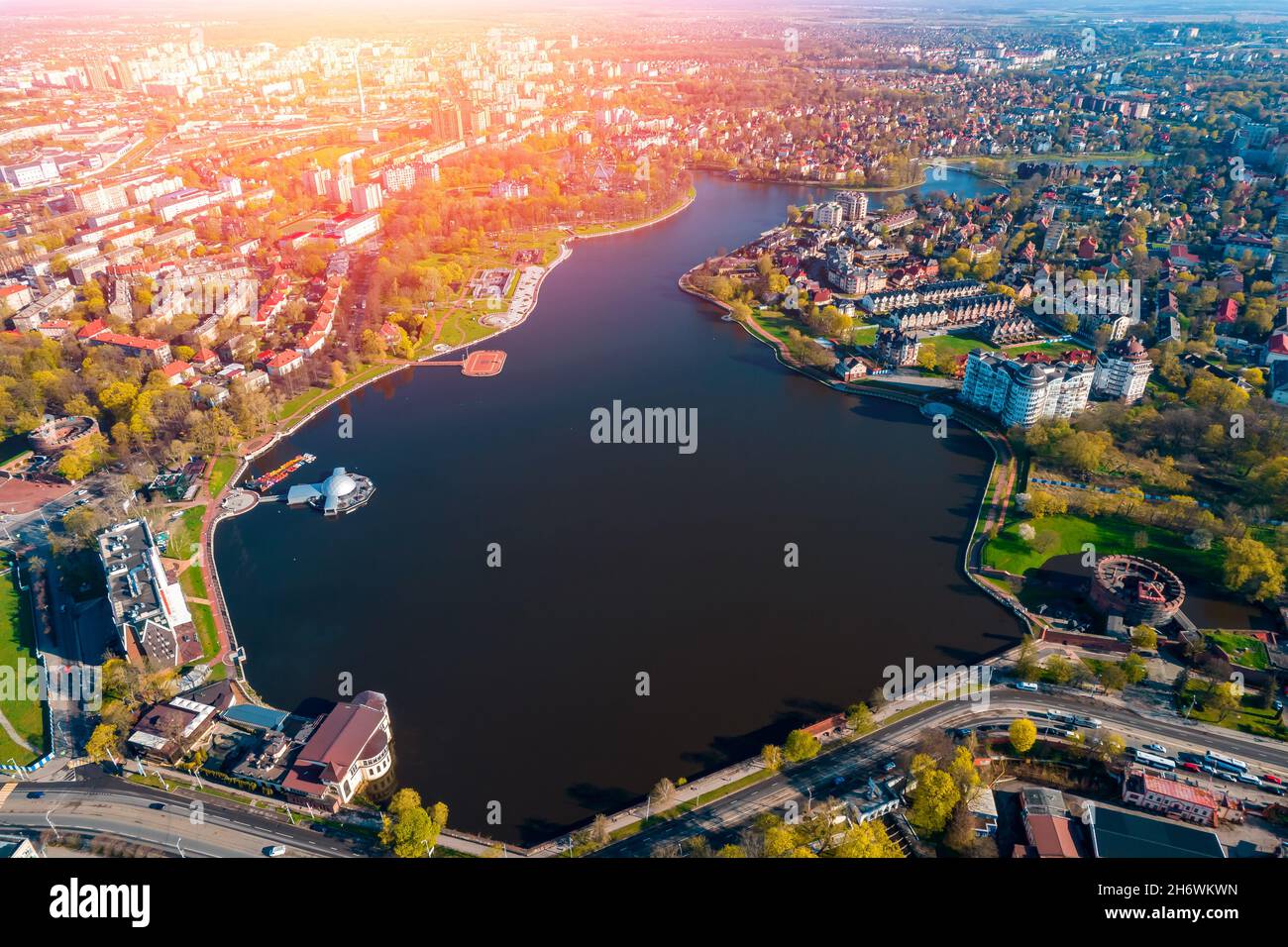 Aerial top view cityscape Kaliningrad Russia upper round lake Stock ...