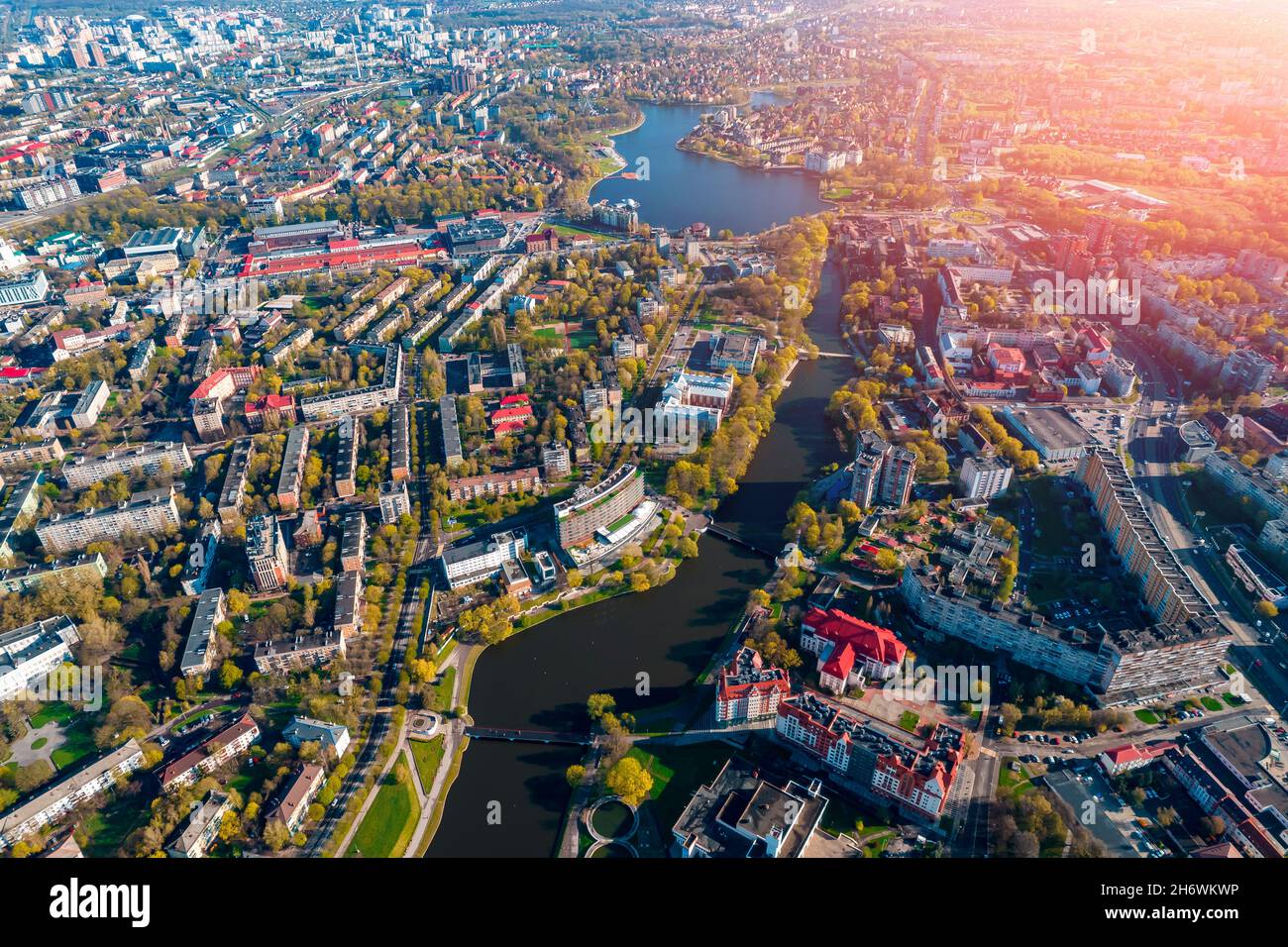 Aerial top view cityscape Kaliningrad Russia lower lake Stock Photo - Alamy