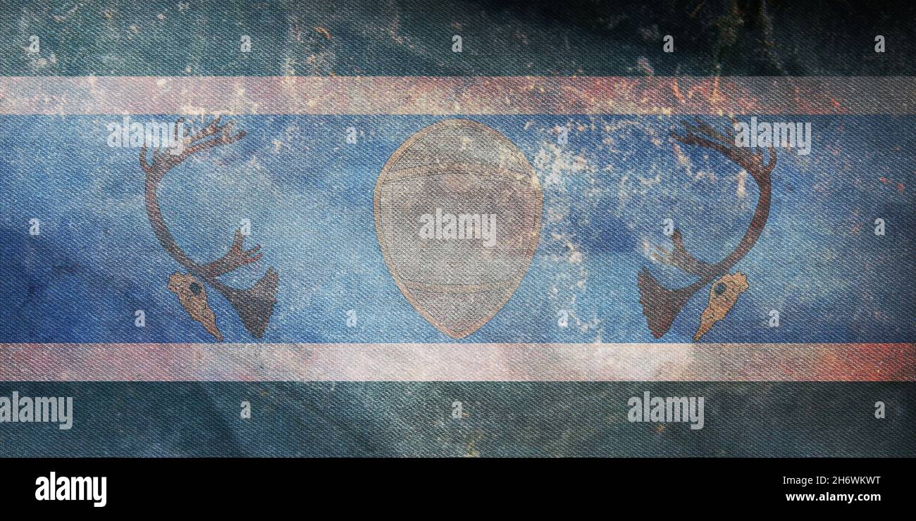 Top view of retro flag of Innu Nation, Canada with grunge texture ...